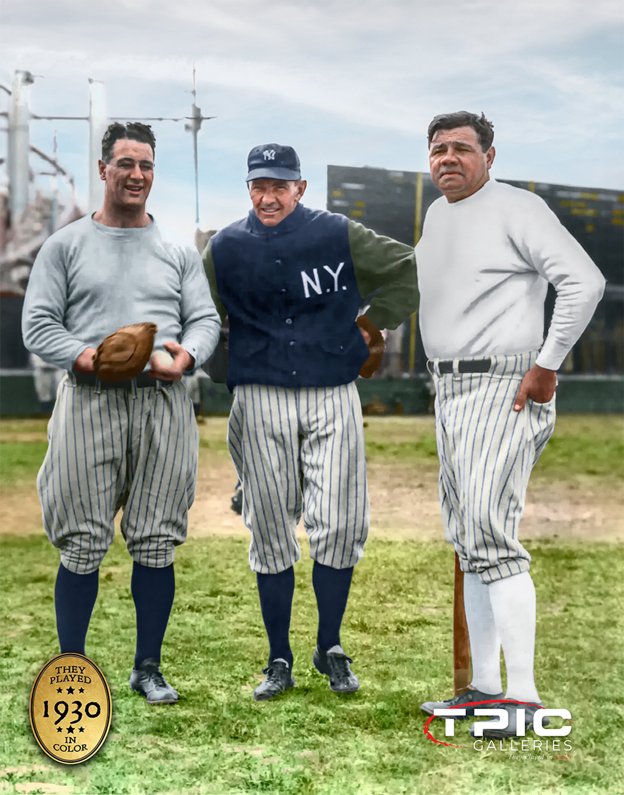 Lou Gehrig, Bob Shawkey, & Babe Ruth - New York Yankees (1930)