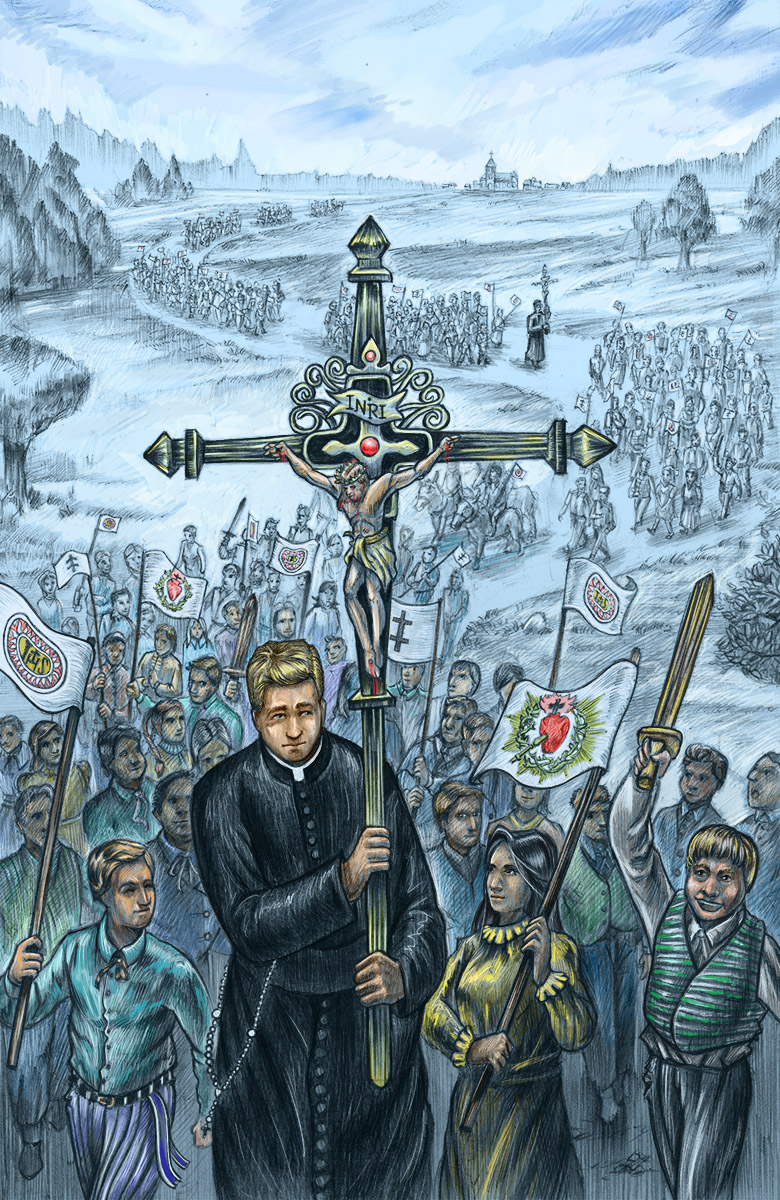 Catholic procession - color illustration