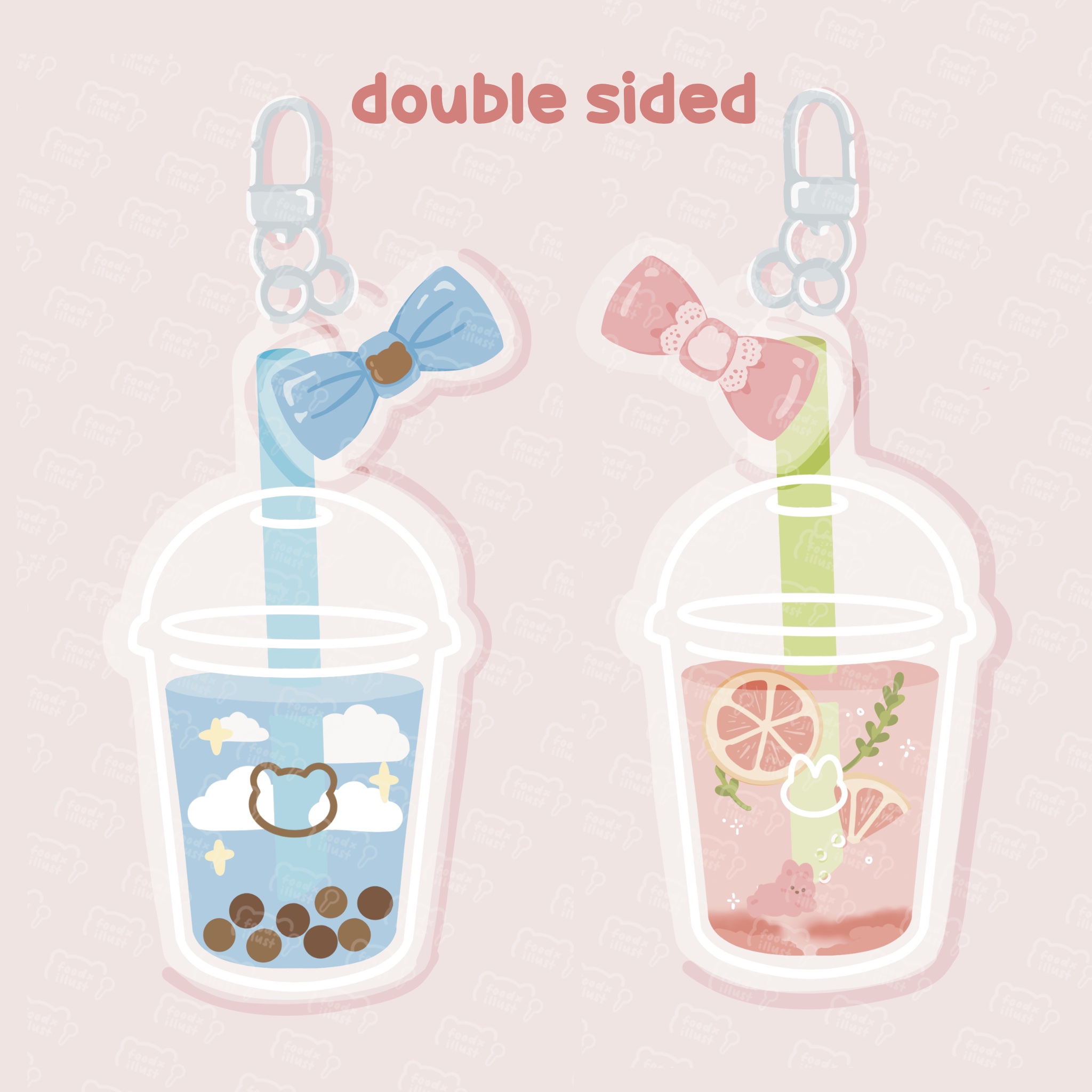 Clouds Boba Tea X Fruit Tea Double-sided Combination Keychain