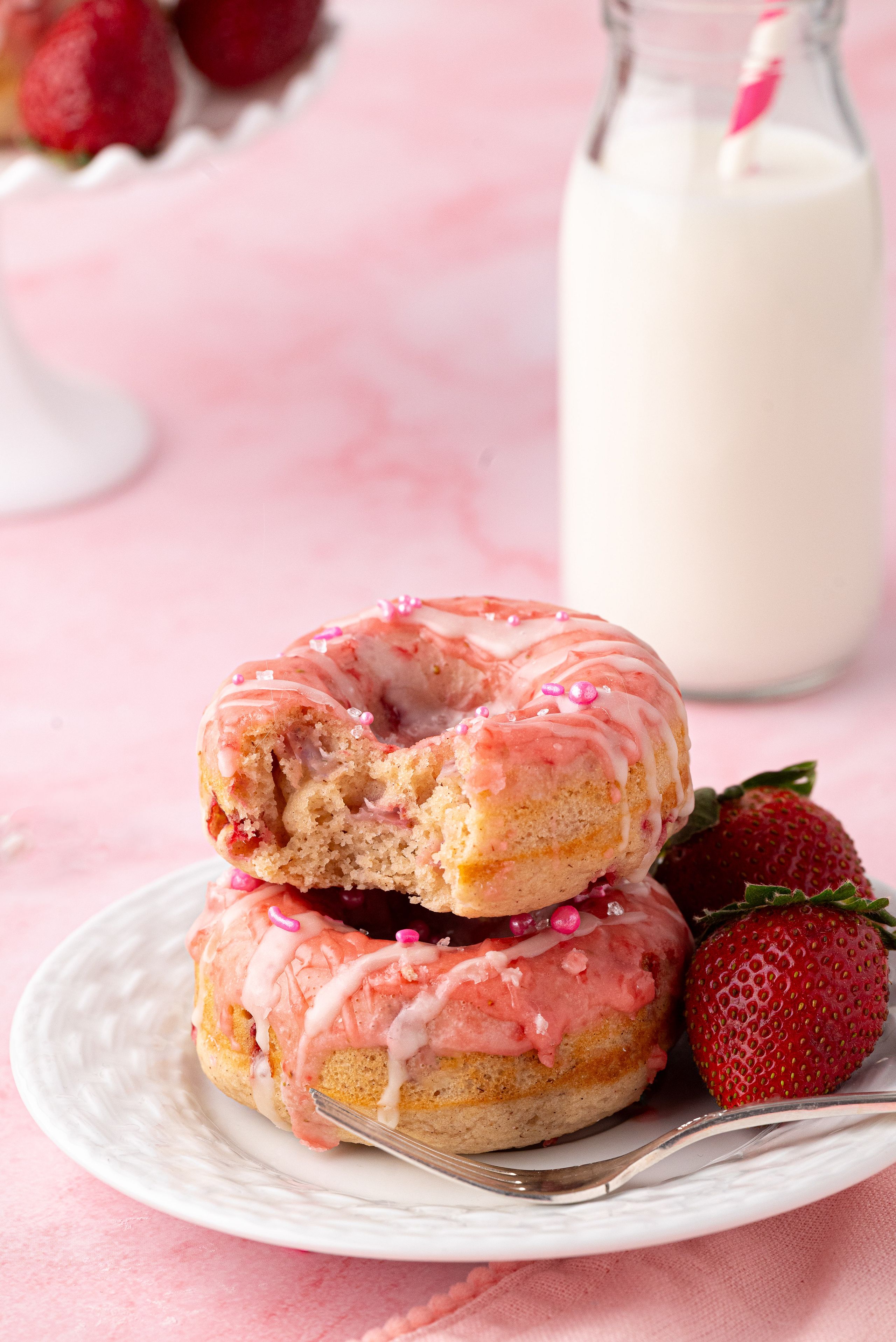 Baked Strawberry Buttermilk Donuts
