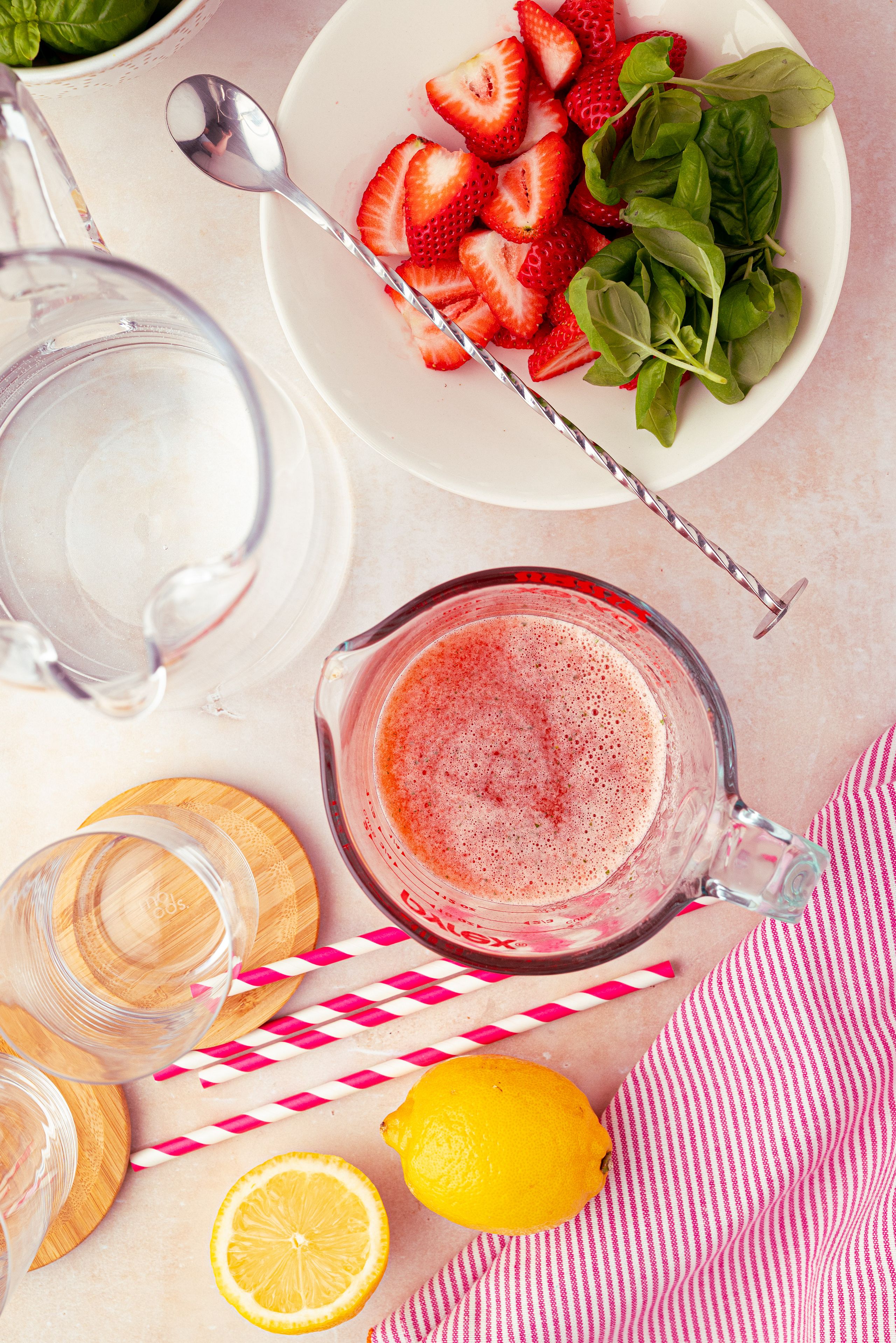 Strawberry Basil Lemonade Mocktail
