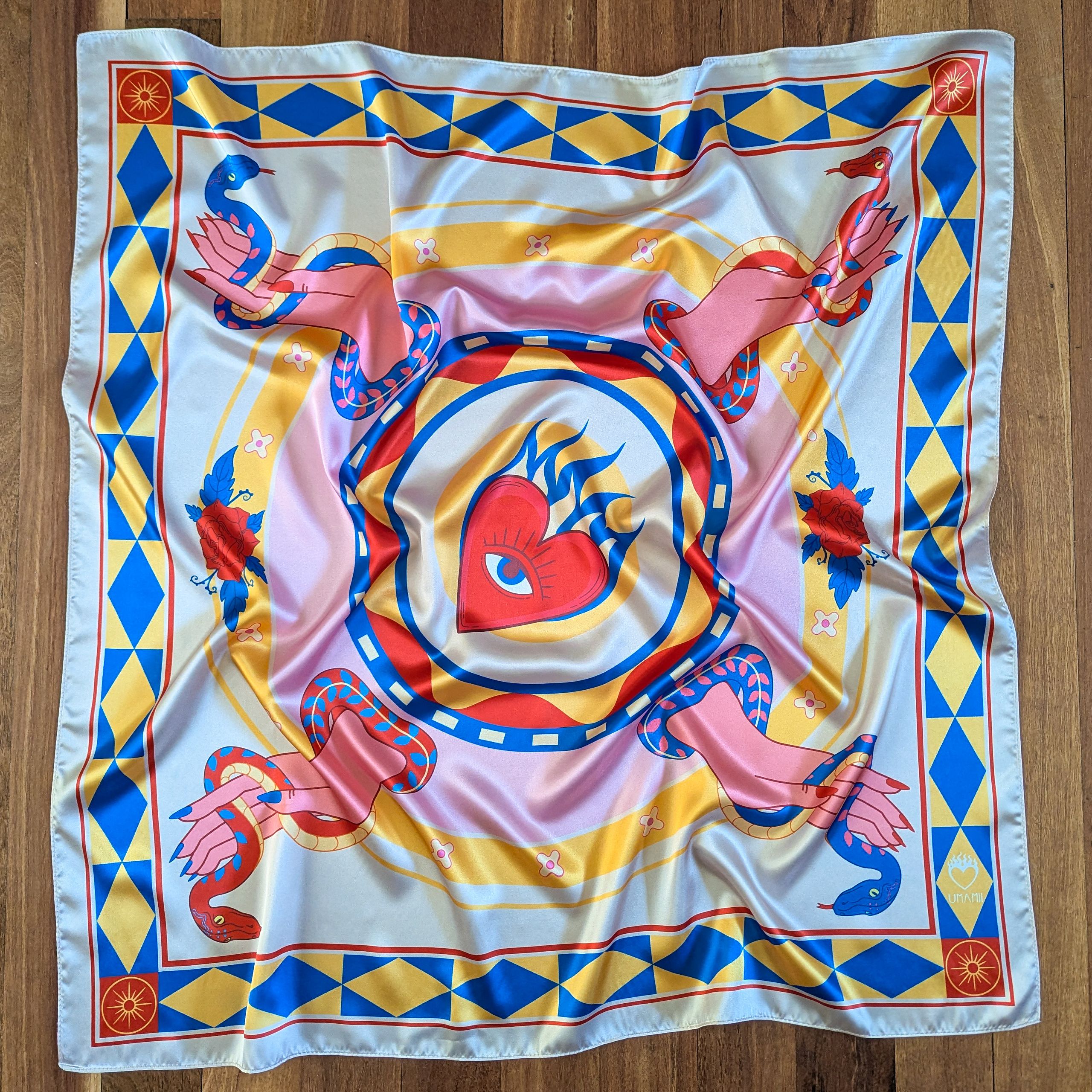 Shop the Vibrant Flaming Heart Scarf at Umamii