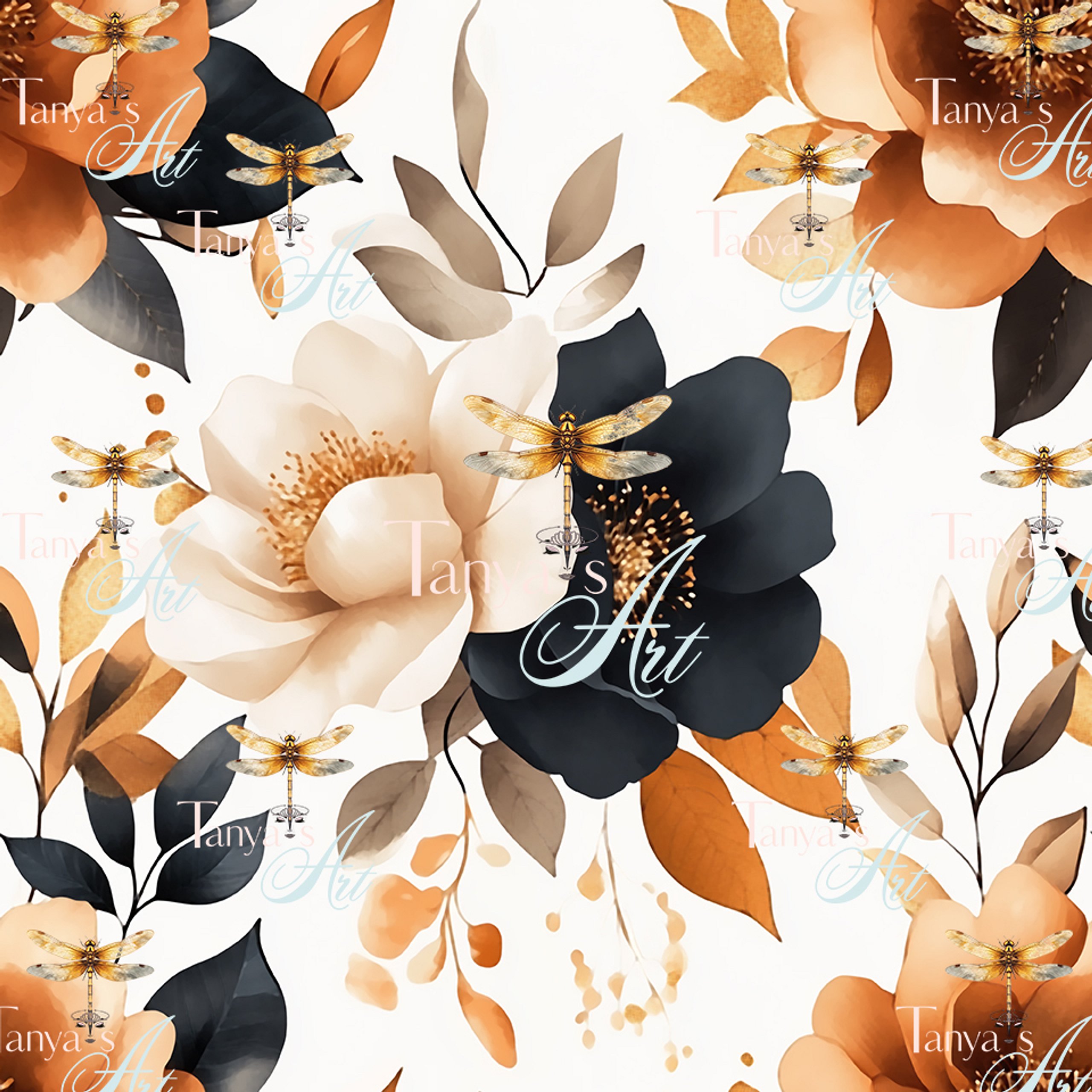 Midnight Floral Repeat Pattern Digital Download