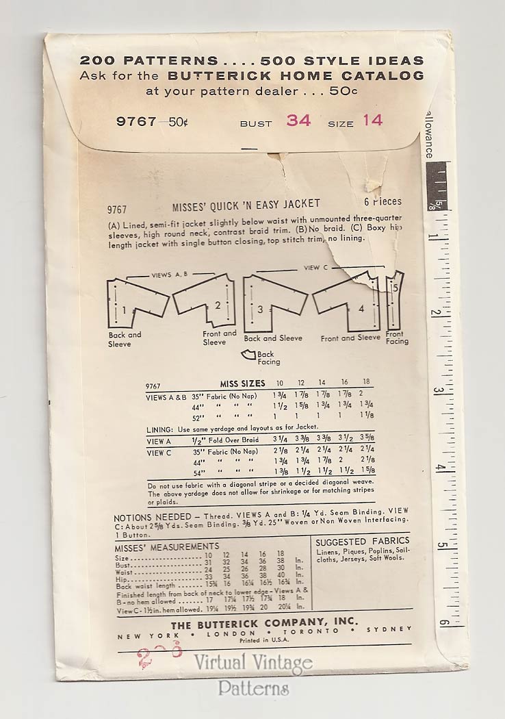 60s Box Jacket Pattern, Butterick 9767 | Virtual Vintage