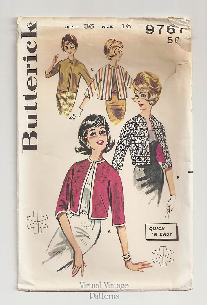 60s Box Jacket Pattern, Butterick 9767 | Virtual Vintage