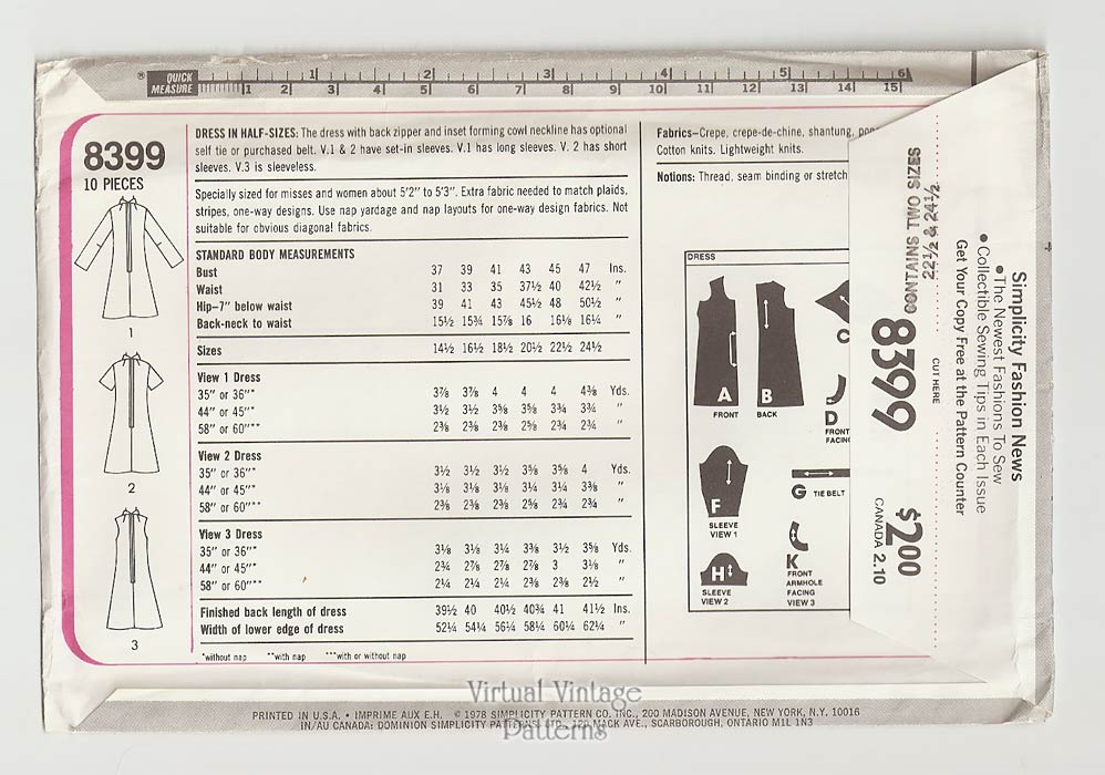 70s Cowl Neck Dress Pattern, Simplicity 8399