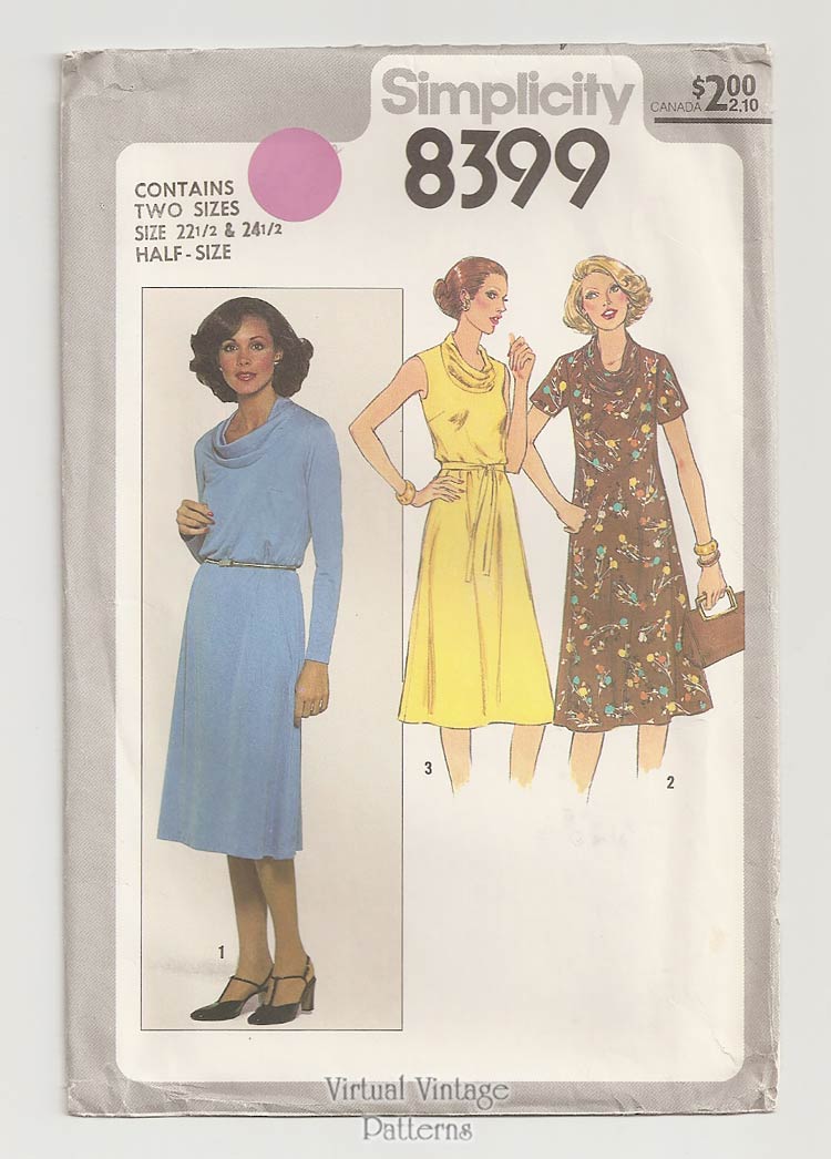 70s Cowl Neck Dress Pattern, Simplicity 8399