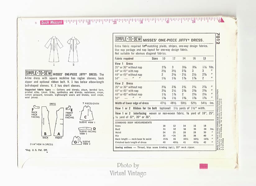 60s Square Neck A Line Dress Pattern, Simplicity 7012 | Virtual Vintage