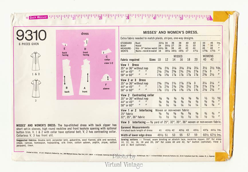 70s Keyhole Dress Pattern, Simplicity 9310 | Virtual Vintage