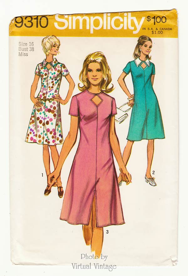 70s Keyhole Dress Pattern, Simplicity 9310 | Virtual Vintage