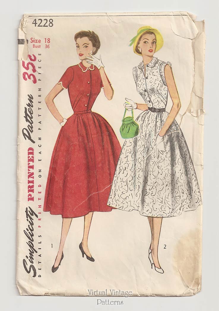 50s Full Skirt Dress Pattern, Simplicity 4228, Vintage Sewing Patterns