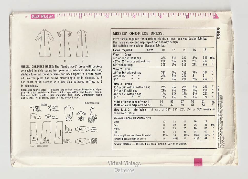 Vintage Pleated Tent Dress Pattern, Simplicity 6865, Bust 34