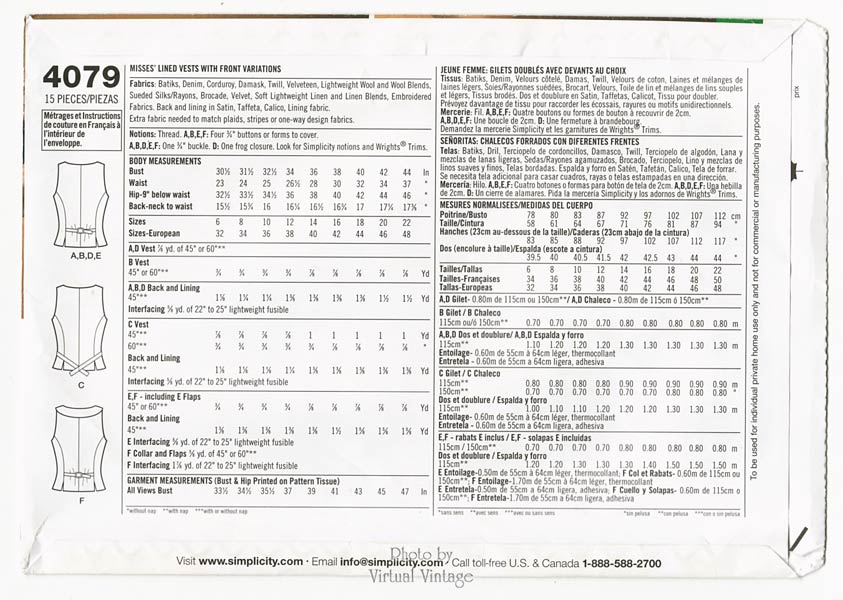 Womens Vest Pattern Simplicity 4079 | Virtual Vintage