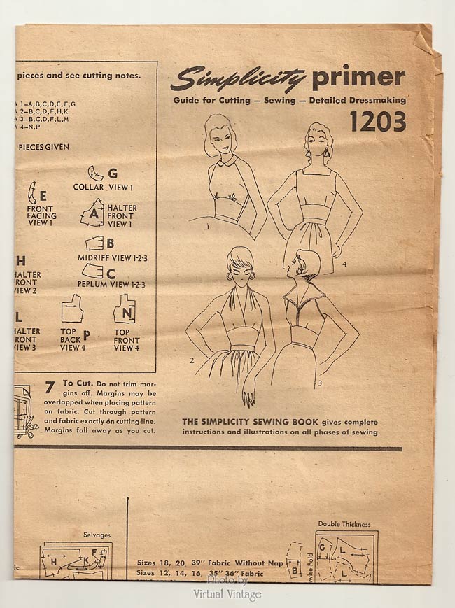 Simplicity 1203, 1950s Halter Top Vintage Sewing Pattern