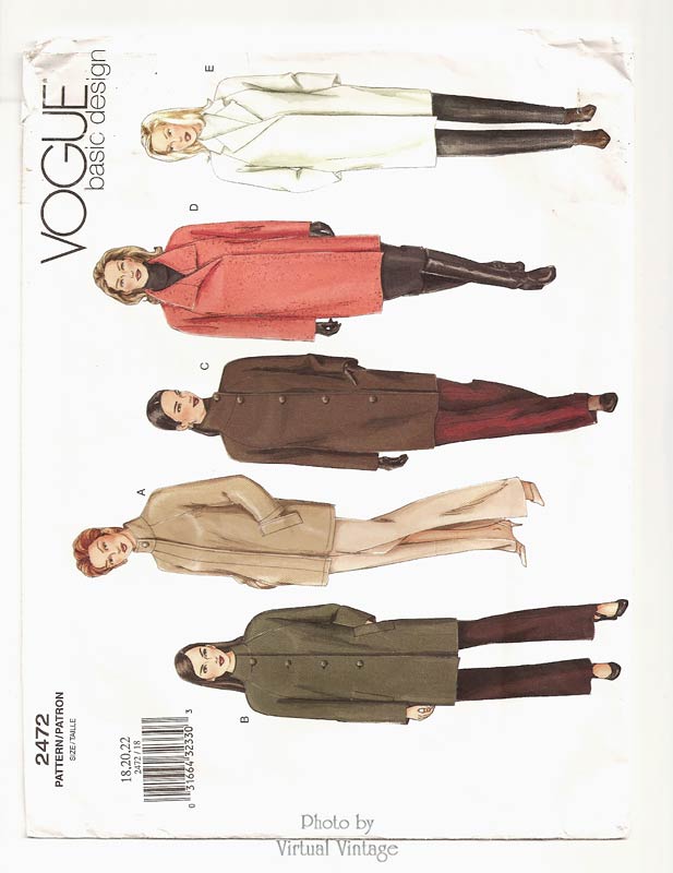 Plus Size Coat Pattern, Vogue Basic Design 2472 | Virtual Vintage