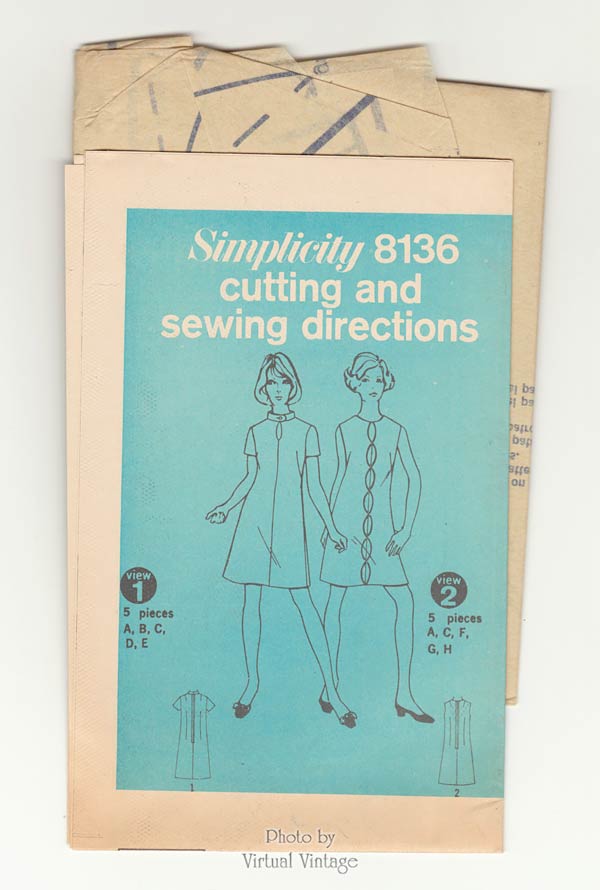 1960s Keyhole A Line Dress Pattern, Simplicity 8136 | Virtual Vintage