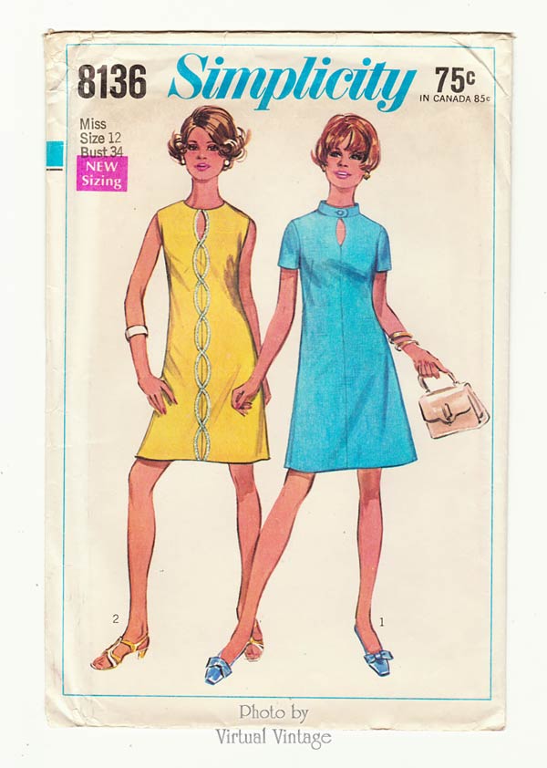 1960s Keyhole A Line Dress Pattern, Simplicity 8136 | Virtual Vintage