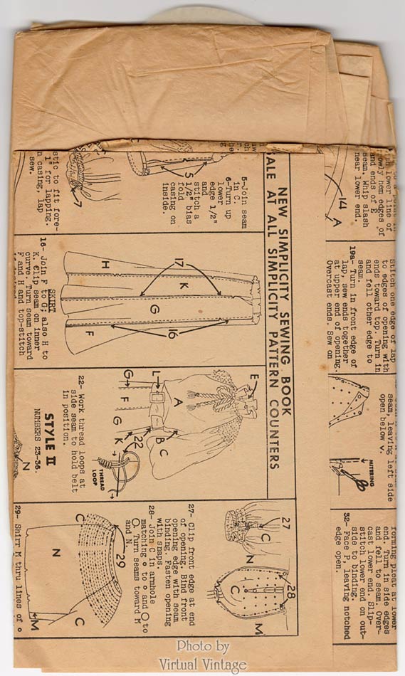 1930s Shirred Dress Pattern, Simplicity 1828, Vintage Sewing Pattern