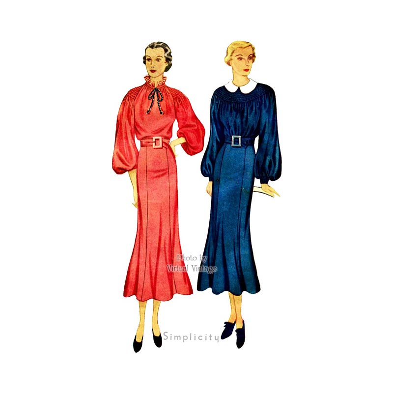 1930s Shirred Dress Pattern, Simplicity 1828, Vintage Sewing Pattern