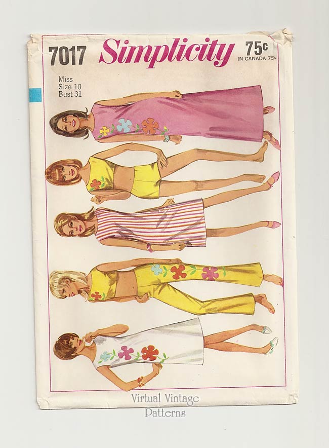 1960s Sewing Pattern, Simplicity 7017, Hip Hugger Bell Bottoms, Crop ...