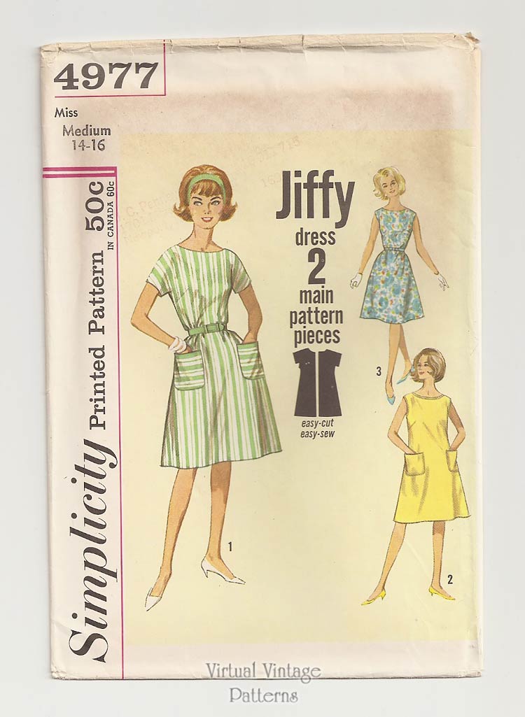 Vintage A Line Dress Pattern, Simplicity 4977, Easy Sewing Shift Dress