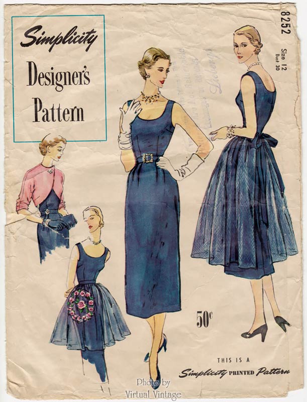 1950s Cocktail Dress Pattern, Simplicity Designers 8252, Vintage Sewing ...