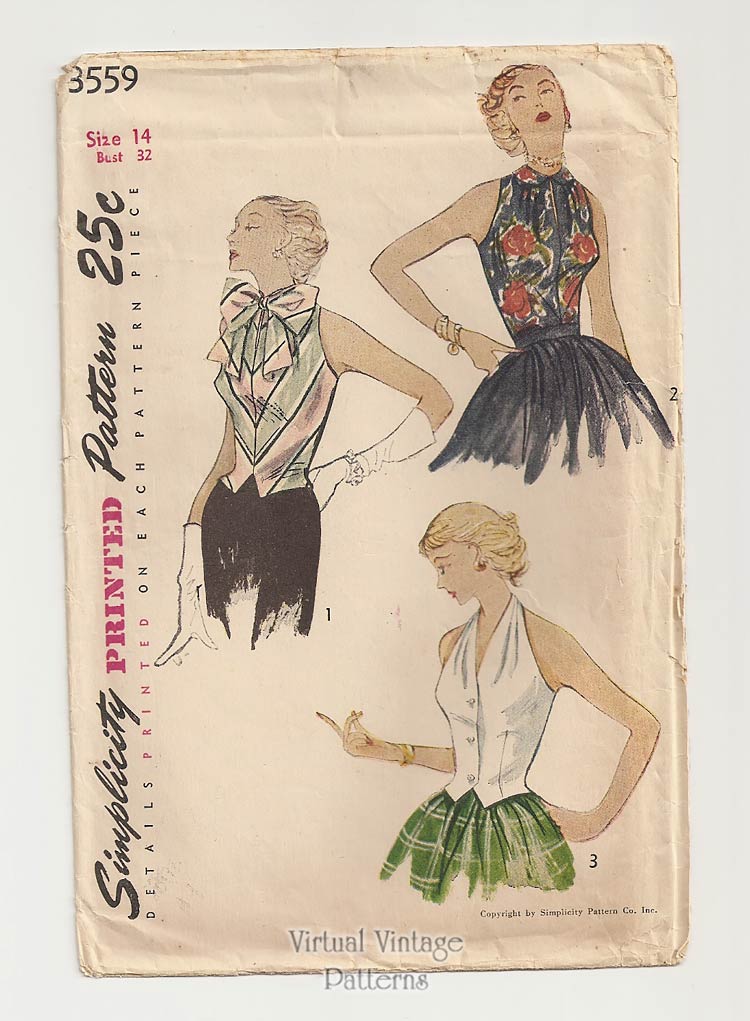 1950s Halter Top Pattern Simplicity 3559, Vintage Sewing Pattern