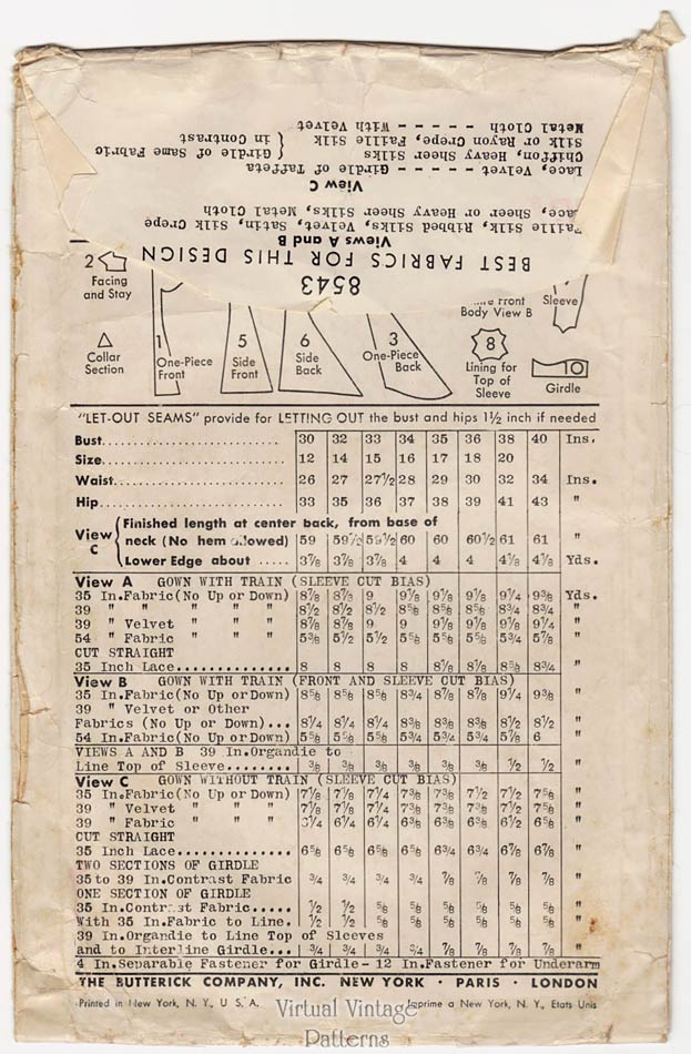 1930s Wedding Dress Pattern, Butterick 8543, Vintage Sewing Pattern