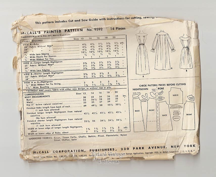 50s Robe and Nightgown Patterns, McCalls 9592 | Virtual Vintage