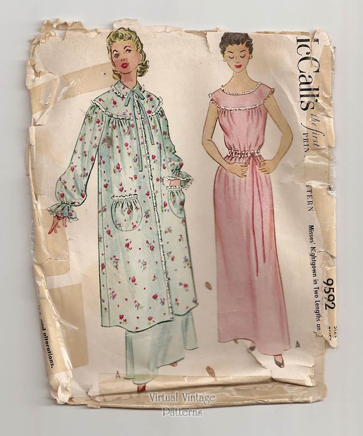 50s Robe and Nightgown Patterns, McCalls 9592 | Virtual Vintage