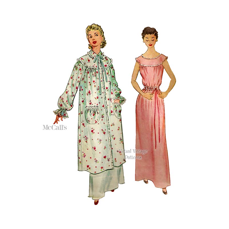 50s Robe and Nightgown Patterns, McCalls 9592 | Virtual Vintage