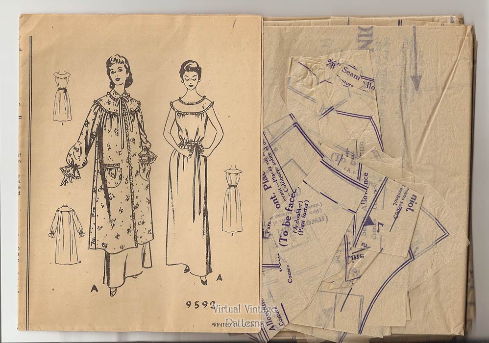50s Robe and Nightgown Patterns, McCalls 9592 | Virtual Vintage