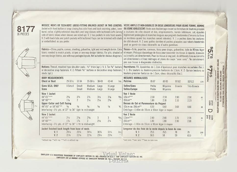 Unisex Jean Jacket Pattern, Simplicity 8177, Western Denim Jacket