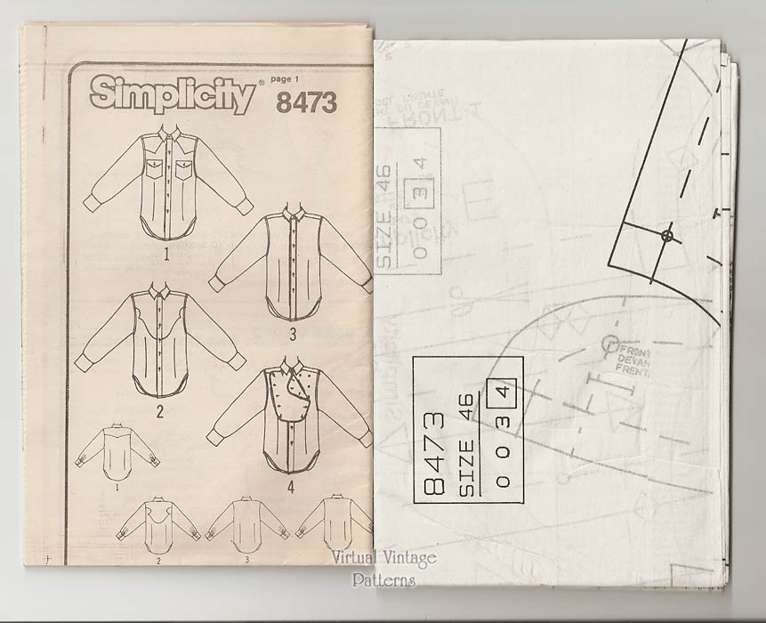 Mens Western Shirt Pattern, Simplicity 8473, Cowboy Dress Shirt