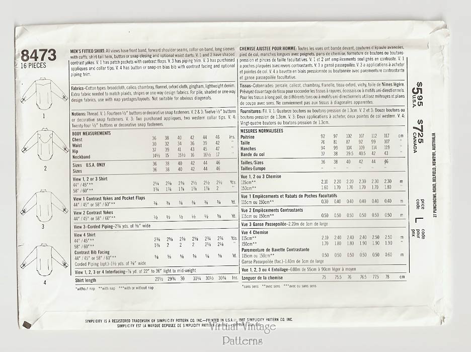 Mens Western Shirt Pattern, Simplicity 8473, Cowboy Dress Shirt