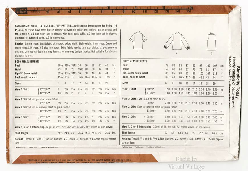 Womens Shirt Sewing Pattern, Simplicity 5685 | Virtual Vintage