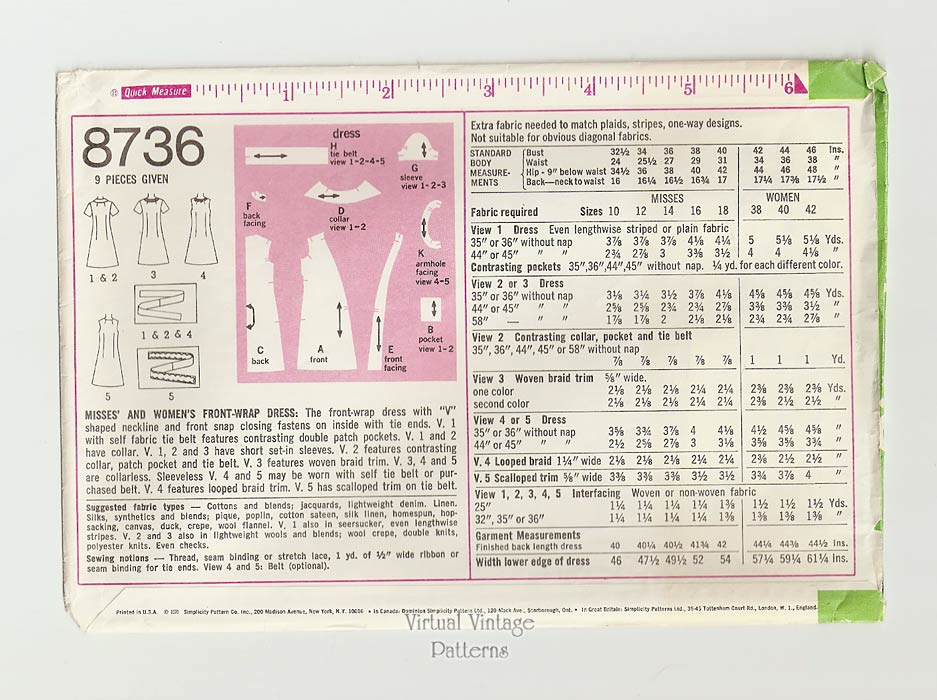 1970s Vintage Wrap Dress Pattern, Simplicity 8736 | Virtual Vintage