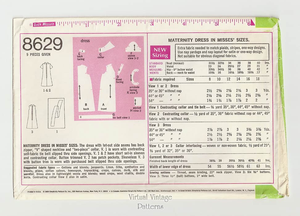 Vintage Maternity A-Line Dress Pattern, Simplicity 8629 | Virtual Vintage
