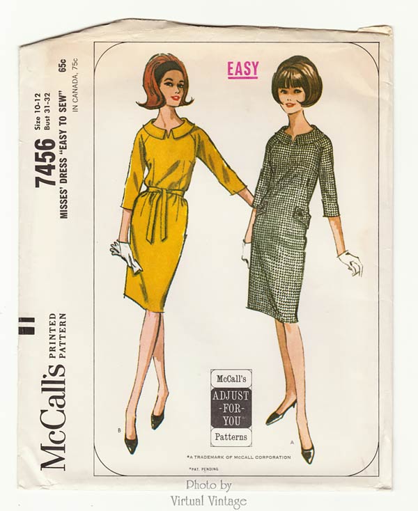 1960s Easy Sewing Shift Dress Pattern, McCalls 7456 | Virtual Vintage