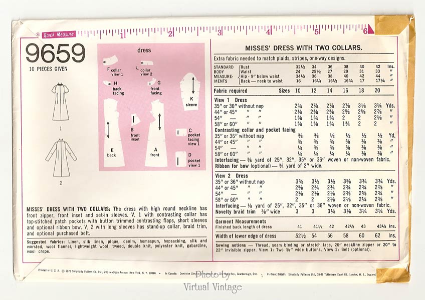 1970s Dress Sewing Pattern, Simplicity 9659 | Virtual Vintage