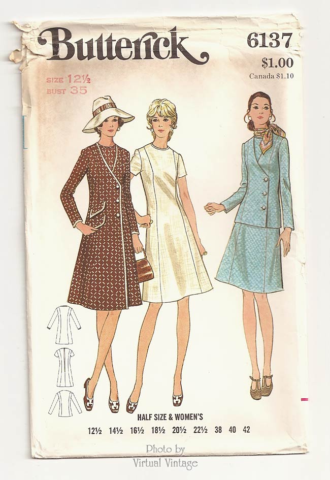 Princess Seam Coat & Dress Patterns, Butterick 6137 | Virtual Vintage