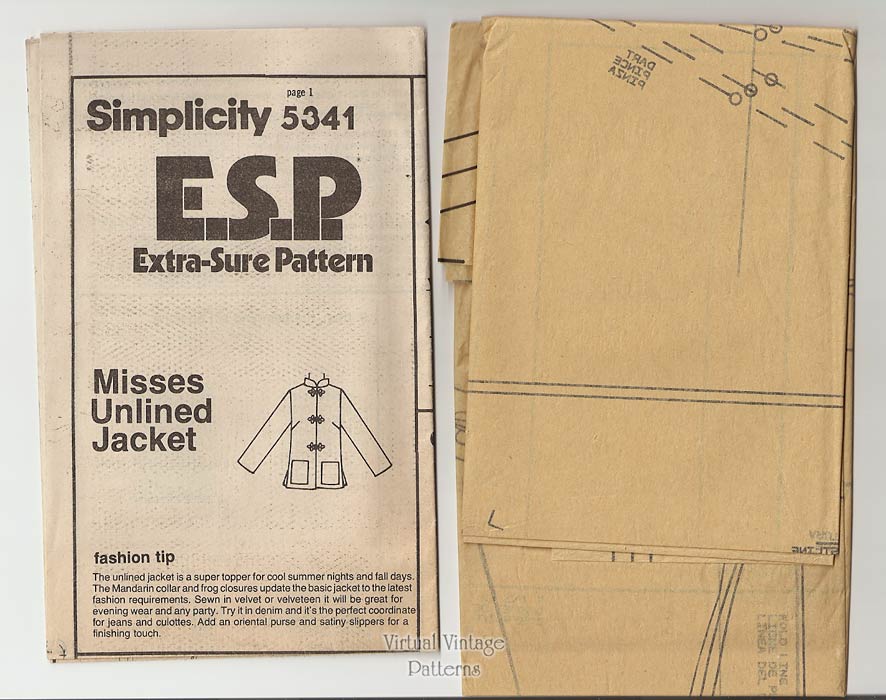 Mandarin Jacket Pattern, Simplicity 5341, Vintage Sewing Pattern