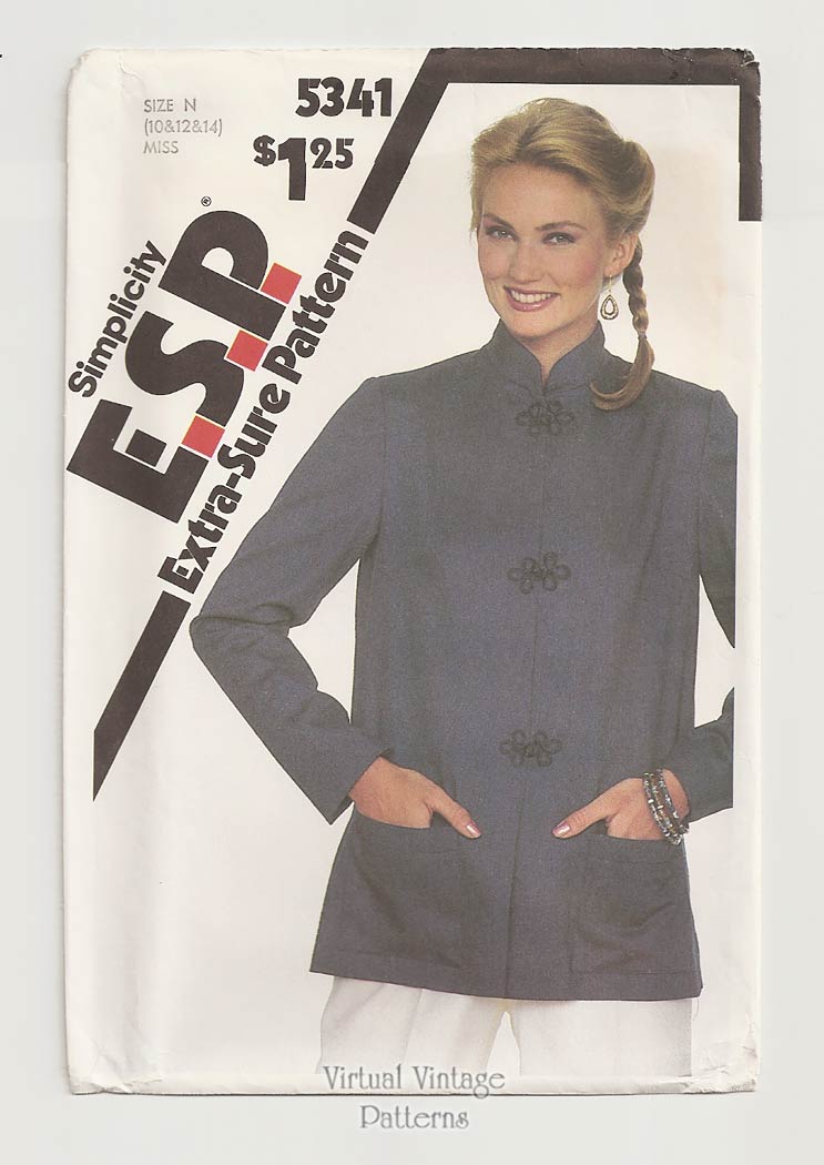 Mandarin Jacket Pattern, Simplicity 5341, Vintage Sewing Pattern
