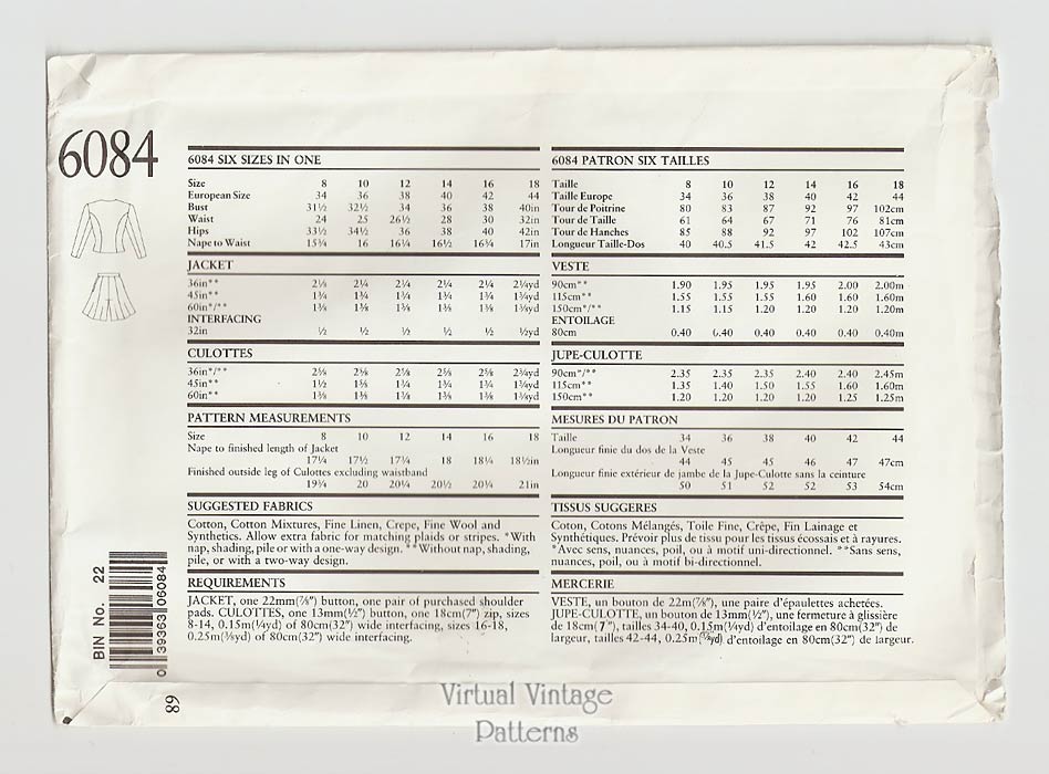 Womens Jacket & Culottes Sewing Pattern, New Look 6084 | Virtual Vintage