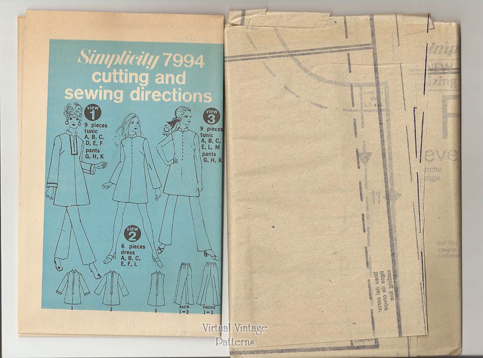 1960s Mini Dress Pattern, Simplicity 7994, Tunic & Bell Bottoms or Dress
