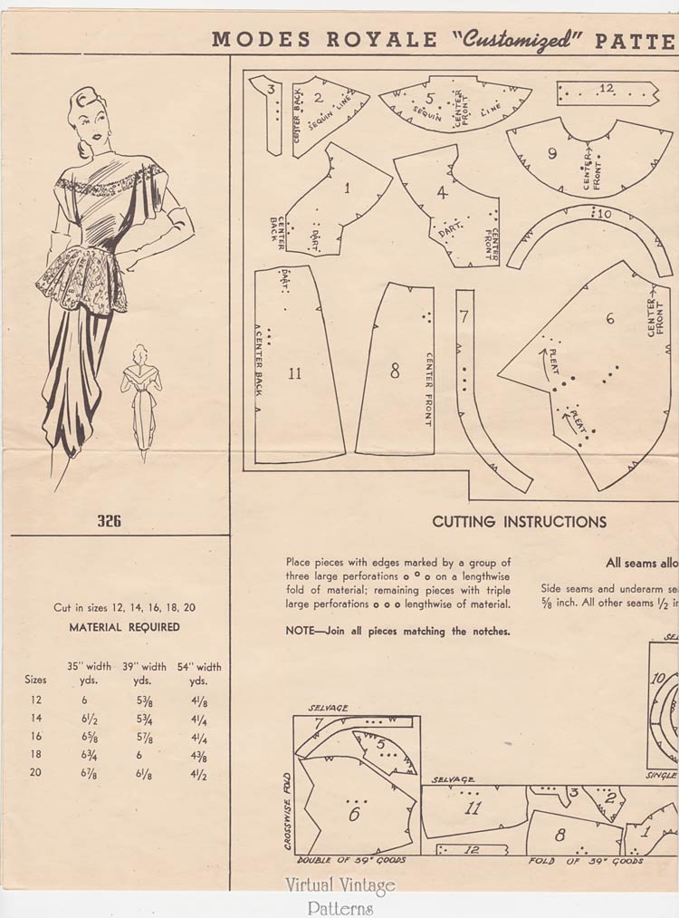 Vintage 1940s Dress Pattern, Modes Royale Pattern 326 | Virtual Vintage