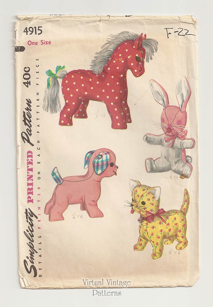 Stuffed Animal Sewing Patterns, Simplicity 4915, Horse, Rabbit, Dog, Cat Stuffed Animal Sewing Patterns, Simplicity 4915, Horse, Rabbit, Dog, Cat