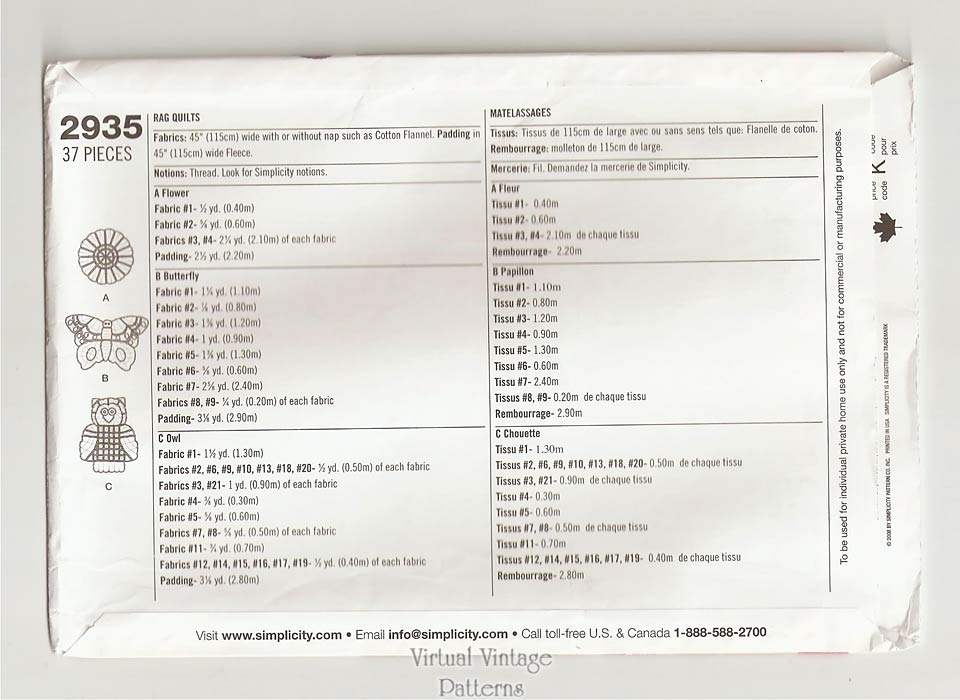 Simplicity 2935, Rag Quilt Animal Pattern | Virtual Vintage