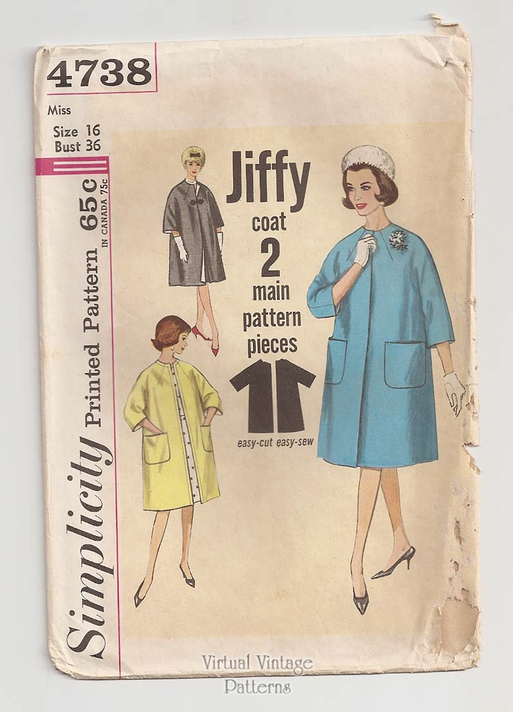 Simplicity 4738, Easy Reversible Coat Pattern for Women, Bust 36
