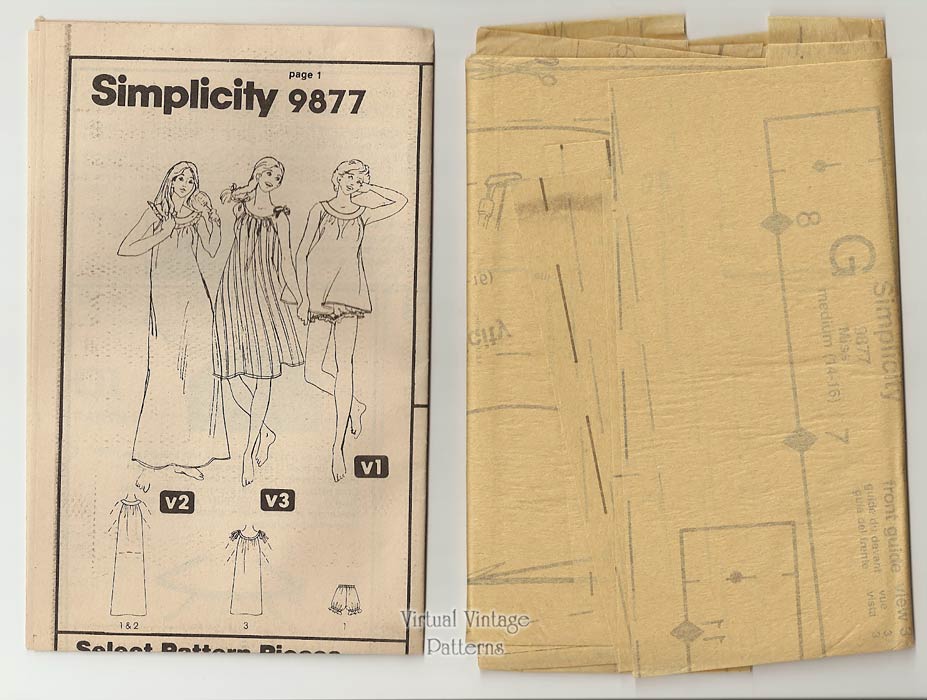Babydoll Nightgown Pattern, Simplicity 9877, Long or Short Gowns, Bust ...